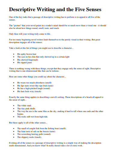 Descriptive Writing - 29+ Examples, Format, Pdf | Examples