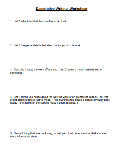 Descriptive Writing - 29+ Examples, Format, Pdf | Examples