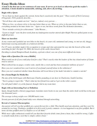 21 Essay Hook Examples PDF Examples