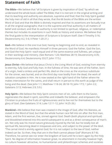 29+ Statement of Faith Examples in PDF | Examples