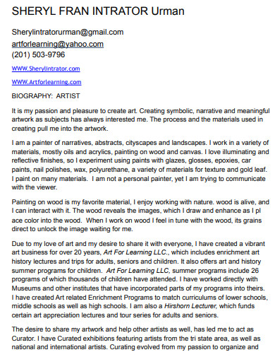29+ Artist Bio Examples in Google Docs, Word, PDF, Apple Pages | Examples