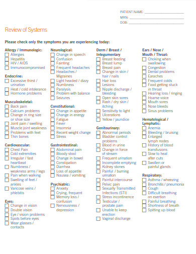 8+ Review of Systems in Google Docs, Word, PDF | Examples
