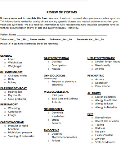 8+ Review of Systems in Google Docs, Word, PDF | Examples