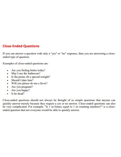 14+ Close Ended Question Examples in PDF | Examples