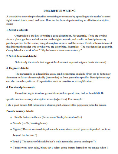 Descriptive Writing - 29+ Examples, Format, Pdf | Examples