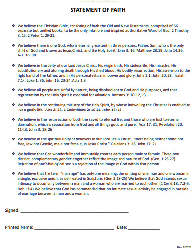 29+ Statement of Faith Examples in PDF | Examples