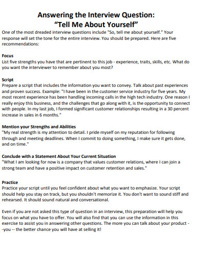 23+ Tell me About Yourself Answer Examples in PDF, Word | Examples