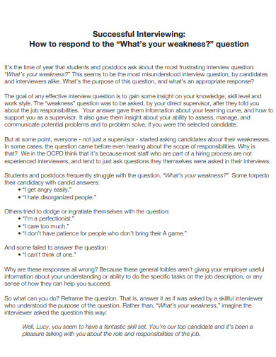 13+ Weaknesses Job Interview Example in PDF | Google Docs | Word Apple | Pages | Examples