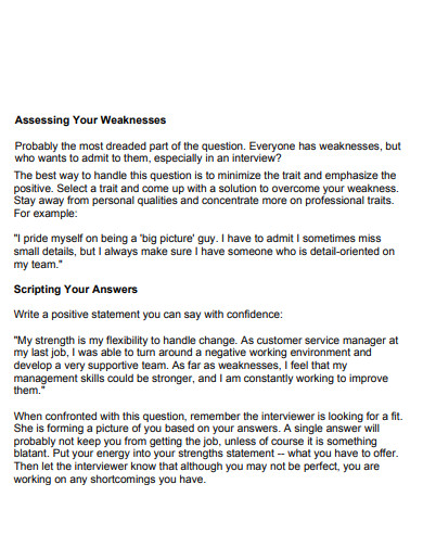 13+ Weaknesses Job Interview Example in PDF | Google Docs | Word Apple ...