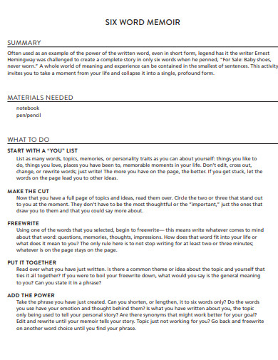 6 Word Memoir | Examples