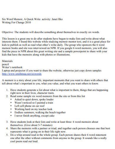 6 Word Memoir | Examples
