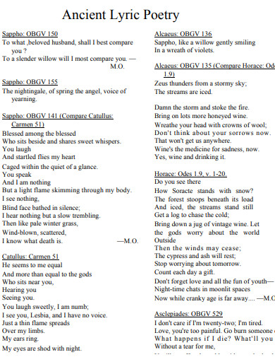30+ Lyric Poem Examples in PDF, Google Docs | Examples