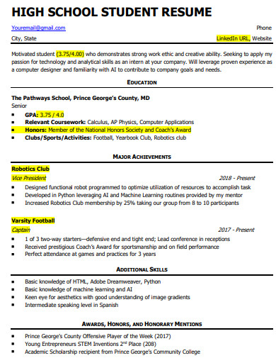 High School Students Resume - 30+ Examples, Word, Google Docs, Apple ...