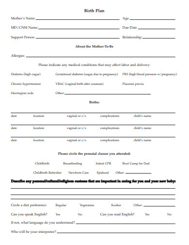 30+ Birth Plan Examples in Google Docs | Word | Apple Pages | PDF ...