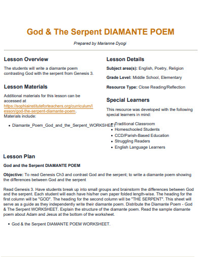 30+ Diamante Poem Examples in PDF | Examples