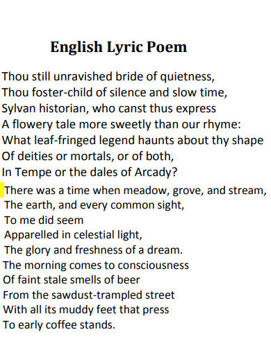 30+ Lyric Poem Examples in PDF, Google Docs | Examples