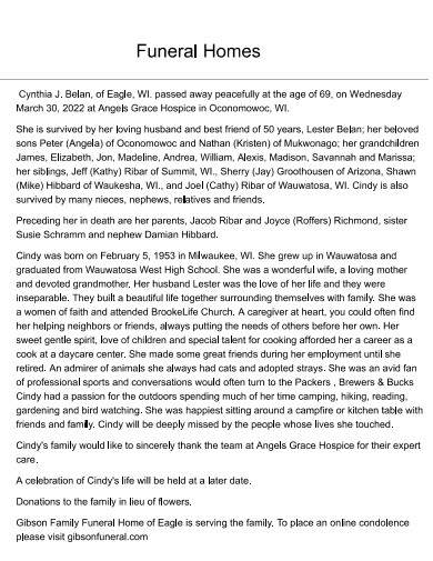 Funeral Obituary | Examples