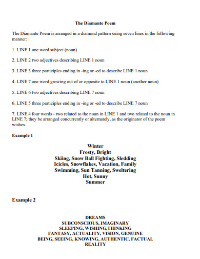30+ Diamante Poem Examples in PDF | Examples