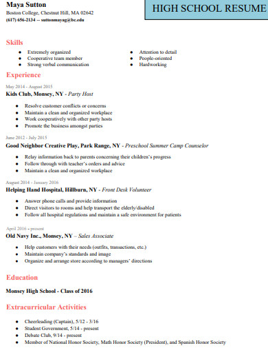 High School Students Resume - 30+ Examples, Word, Google Docs, Apple ...