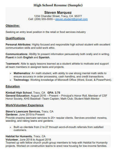 High School Students Resume - 30+ Examples, Word, Google Docs, Apple ...