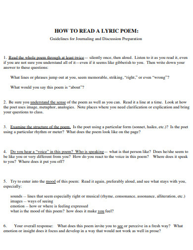 30+ Lyric Poem Examples in PDF, Google Docs | Examples