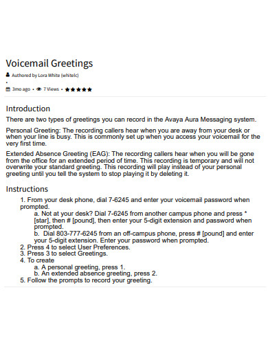 30+ Voicemail Greeting Examples in PDF | Examples