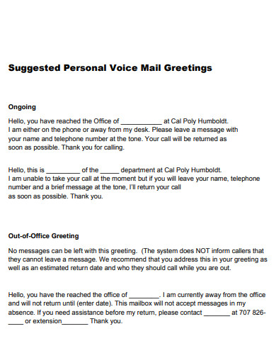 30+ Voicemail Greeting Examples in PDF | Examples