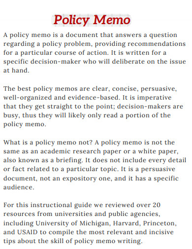 30+ Policy Memo Examples in Word | Google Docs | Apple Pages | PDF ...
