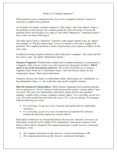 Complete Sentence - 30+ Examples, How to Create