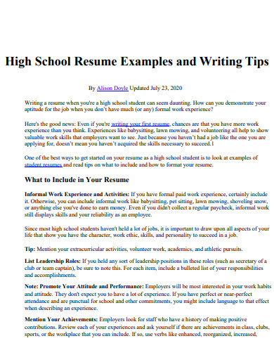 High School Students Resume - 30+ Examples, Word, Google Docs, Apple ...