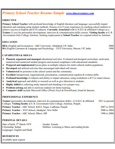 30+ Teacher Resume Examples in InDesign | Illustrator | Word | Apple ...