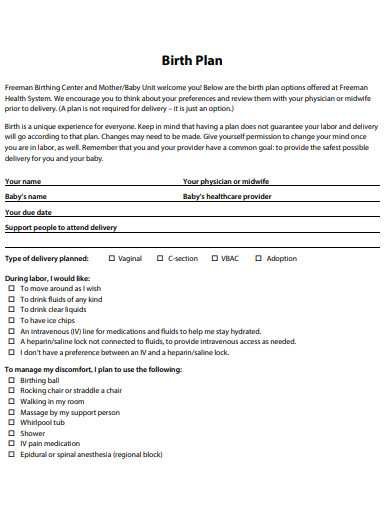 30+ Birth Plan Examples in Google Docs | Word | Apple Pages | PDF ...