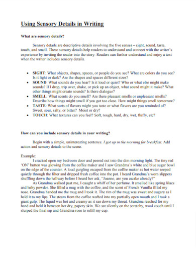 16 Sensory Details Examples PDF Google Docs Examples