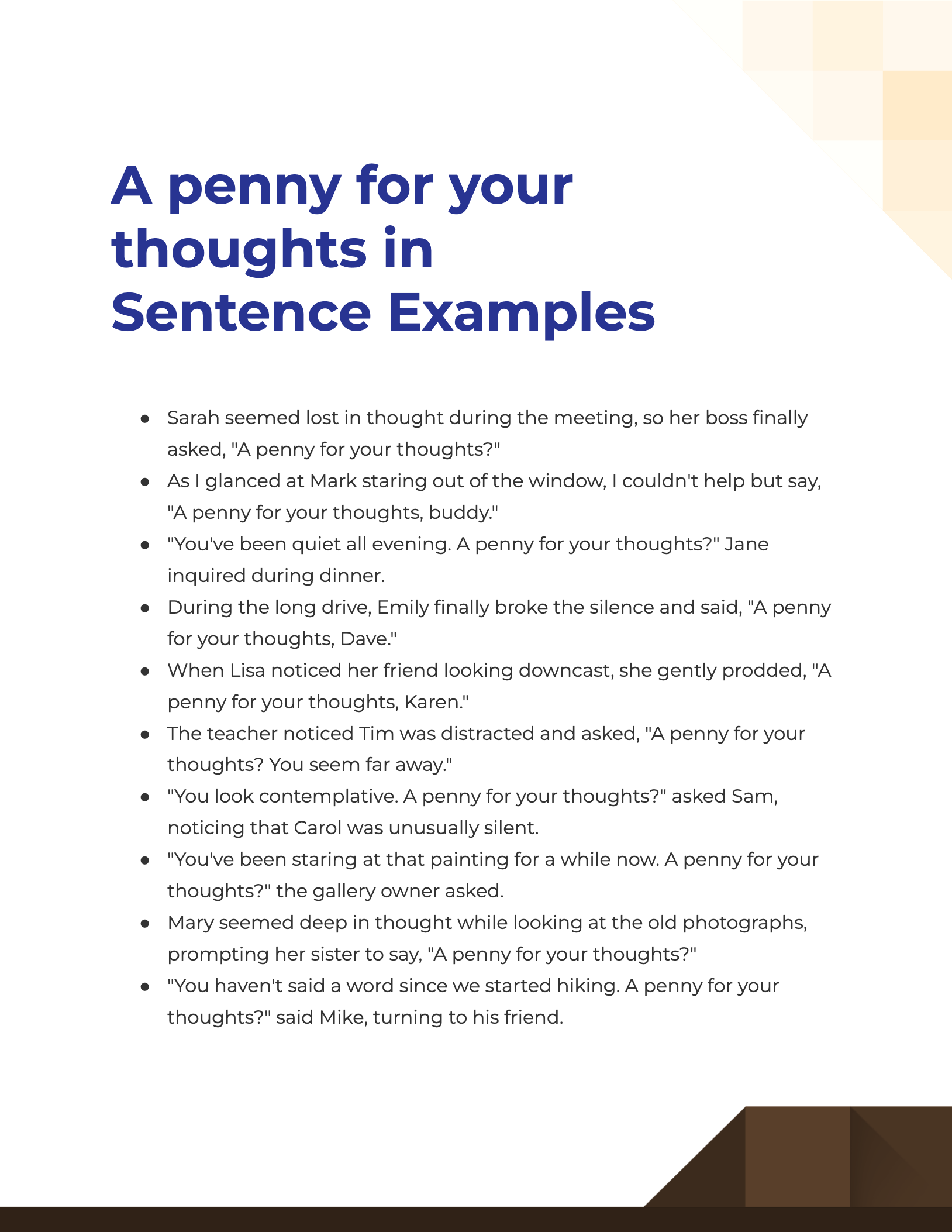 A penny for your thoughts Idiom - 19+ Examples, How to Use, PDF, Tips