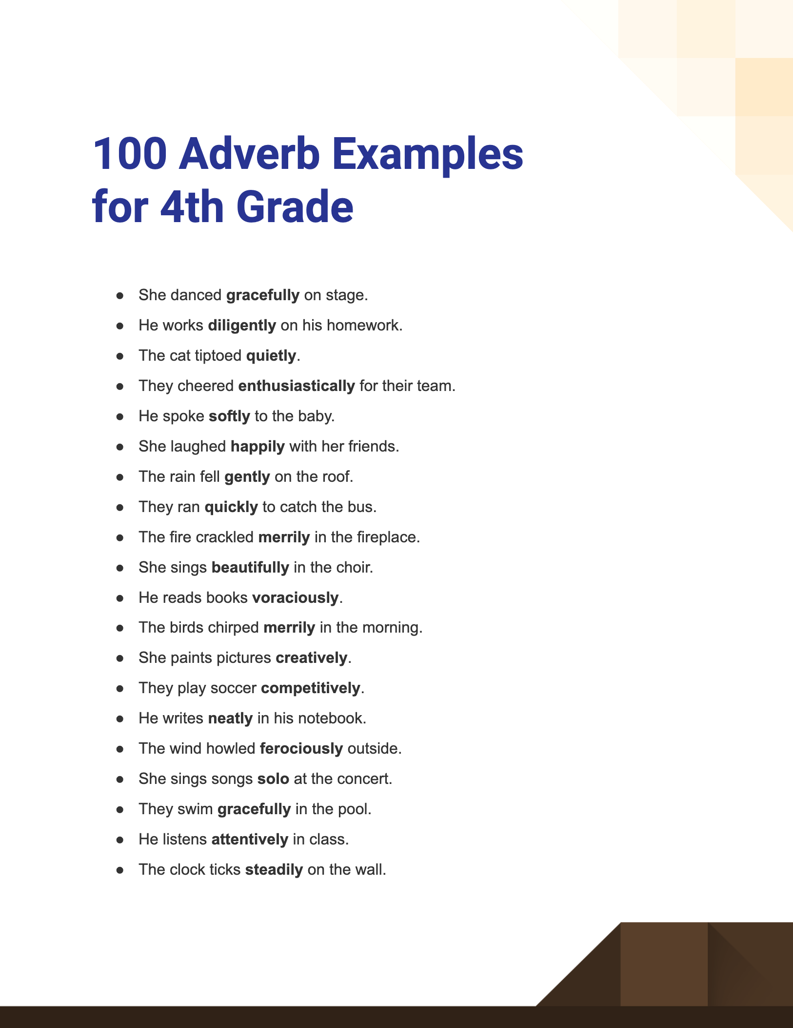 100 Adverb Examples For 4th Grade How To Use Tips Examples