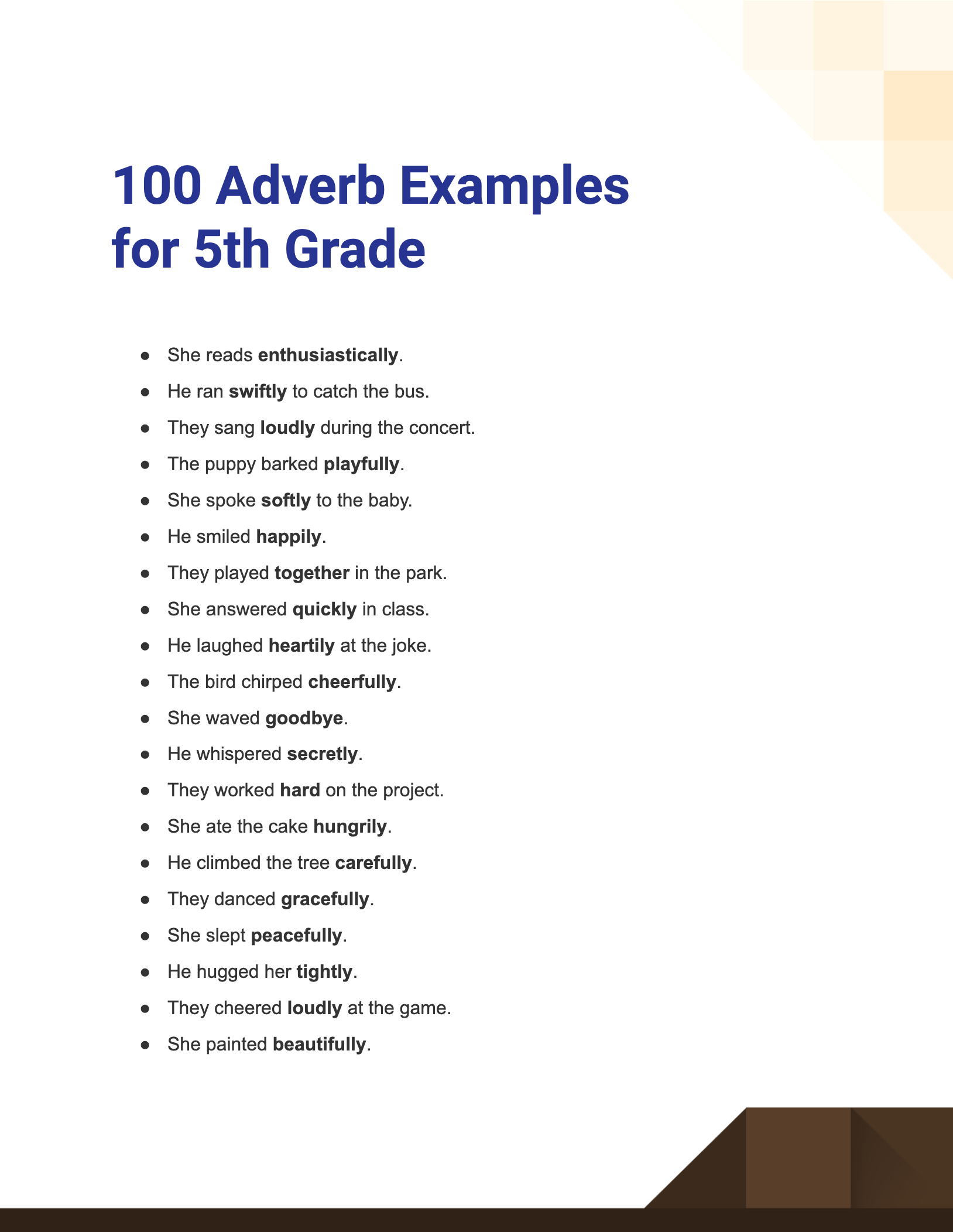 Adverb for 5th Grade - 99+ Examples, How to Use, PDF, Tips