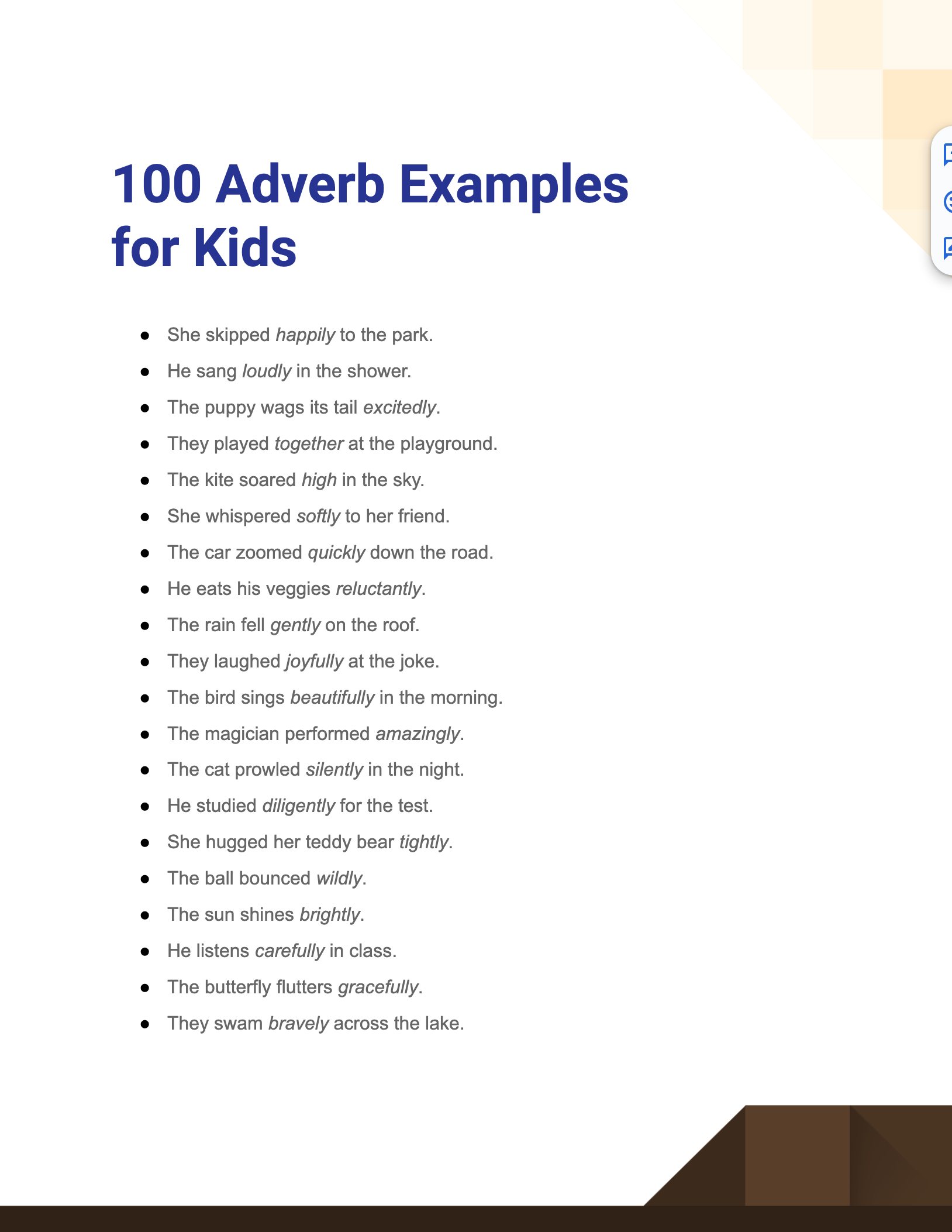 99 Adverb For Kids Examples 99 Adverb For Kids Examples
