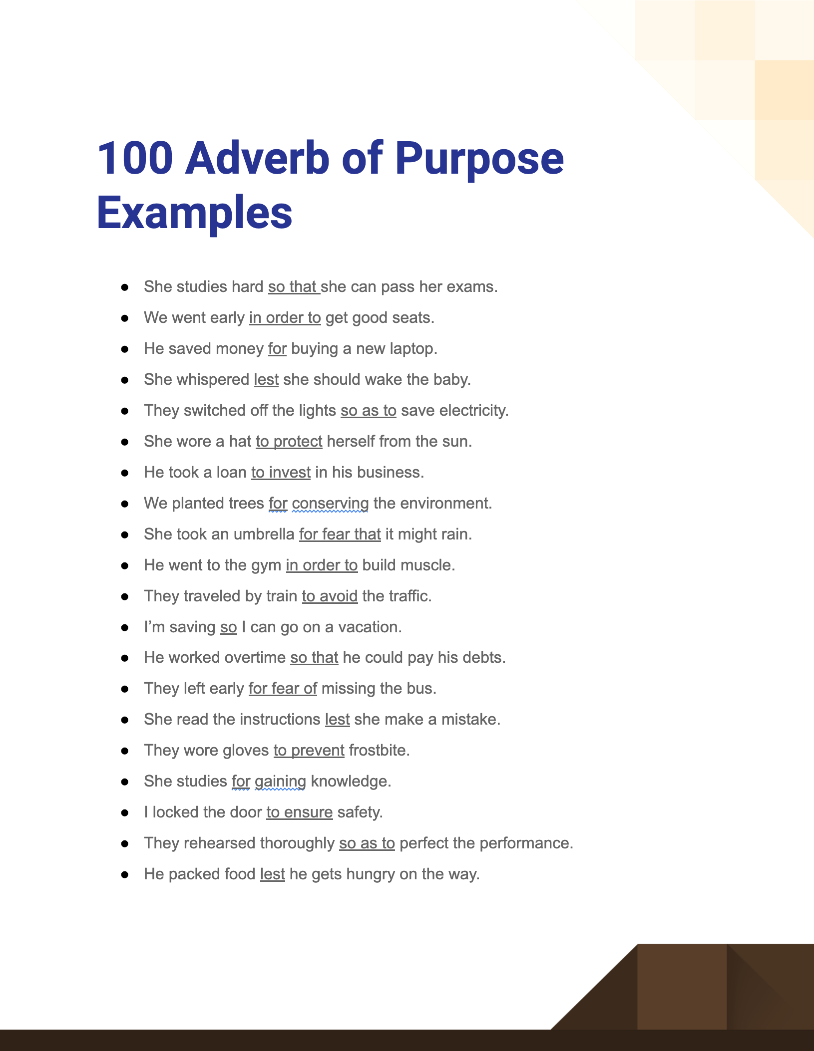 Adverb of Purpose - 99+ Examples, How to Use, PDF, Tips