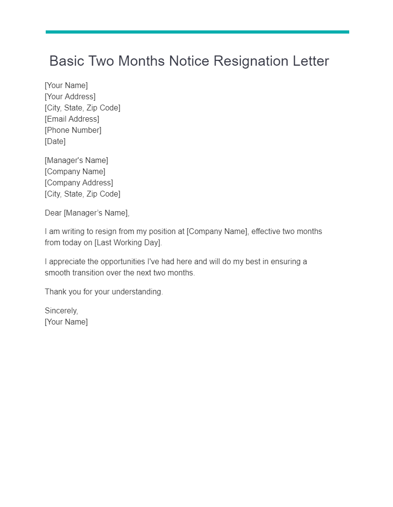 13+ Two Months Resignation Letter Examples, How to Write, Tips | Examples