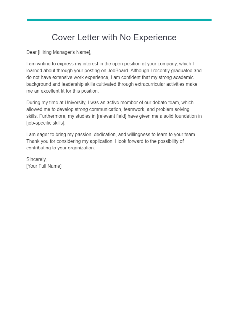Cover Letter For Fresh Graduate Without Experience Template