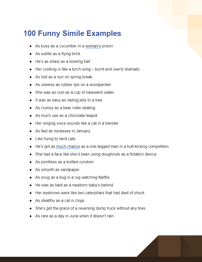 Funny Simile - 99+ Examples, PDF, Tips