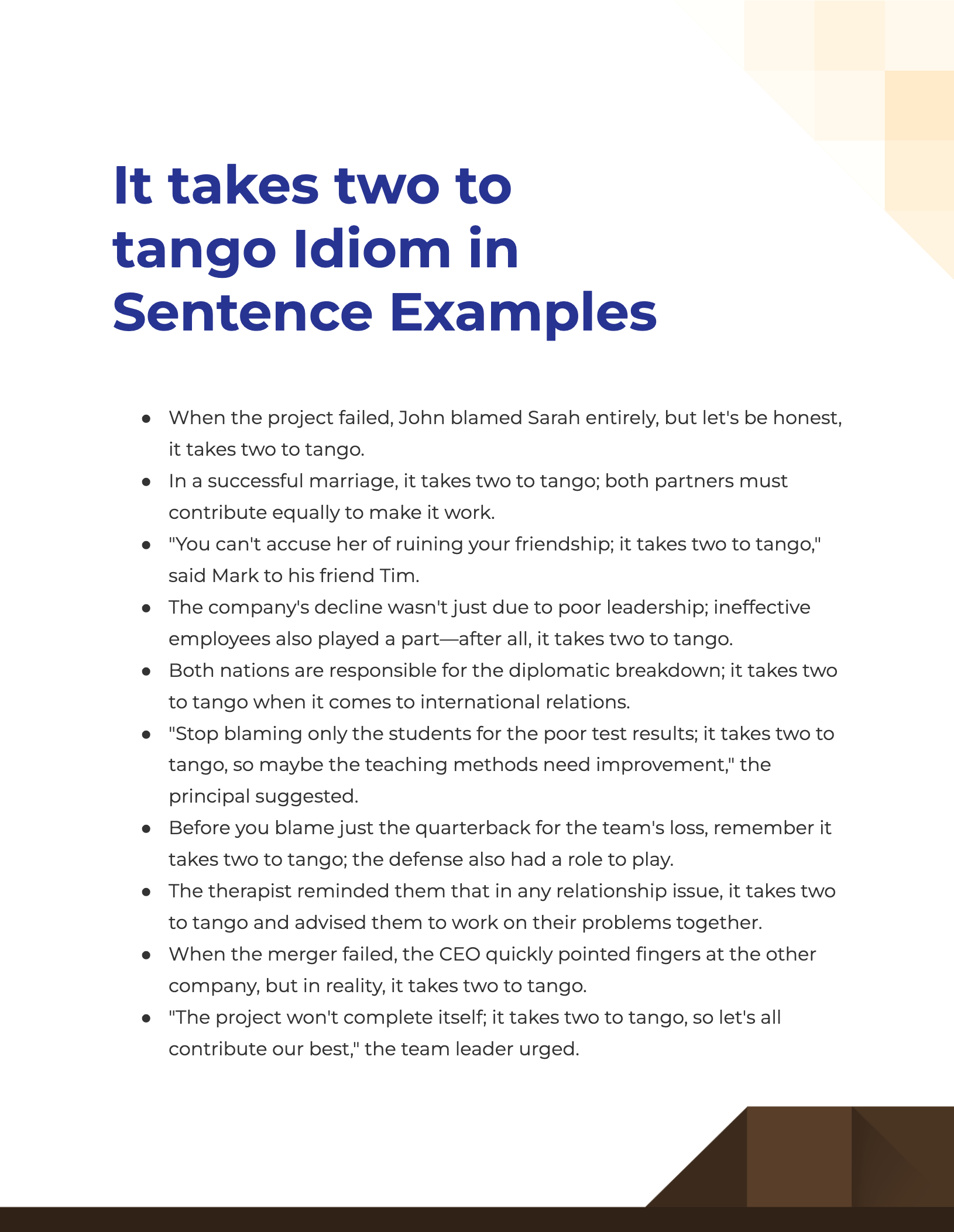 It takes two to tango Idiom - 19+ Examples, How to Use, PDF, Tips