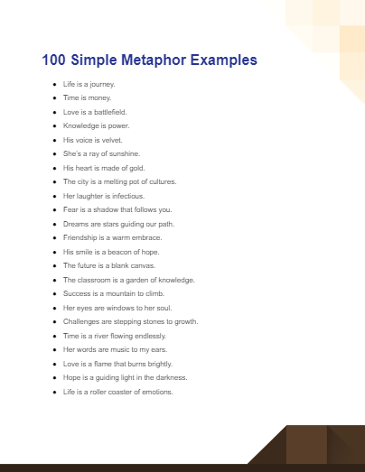 Metaphor - 99+ Examples, How to Use, PDF