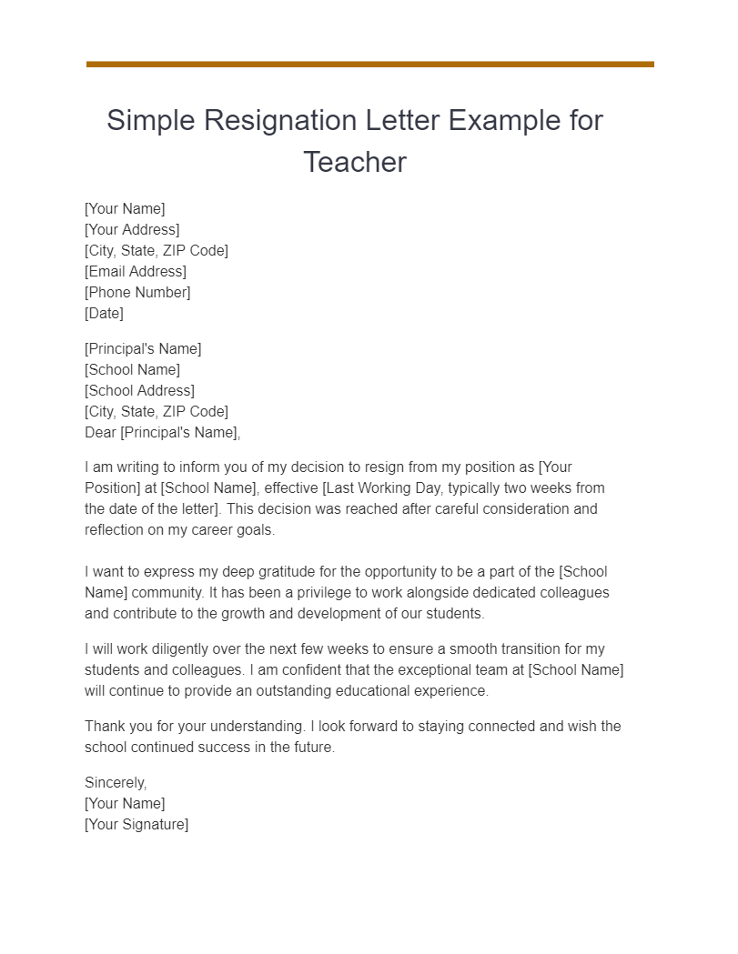 18 Teacher Resignation Letter Examples To Download 18 Teacher Resignation Letter Examples To Download