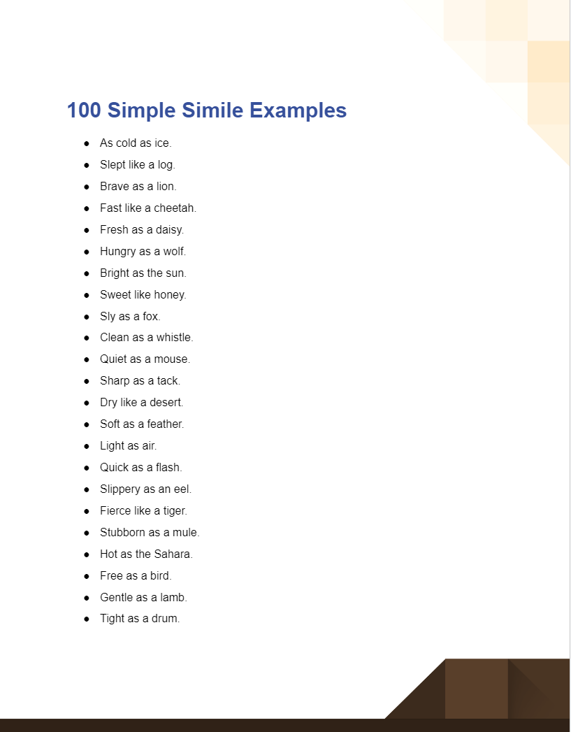 Simple Simile - 99+ Examples, PDF, Tips