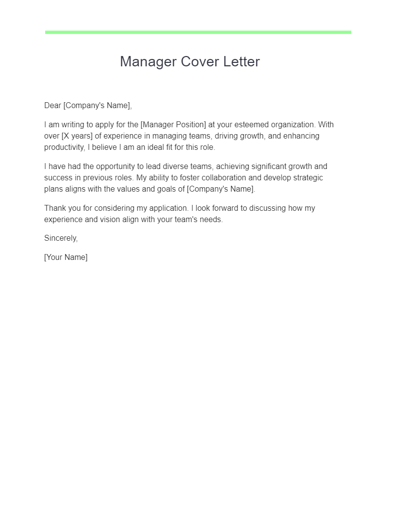 25+ Manager Cover Letter Examples, How to Write, Tips | Examples