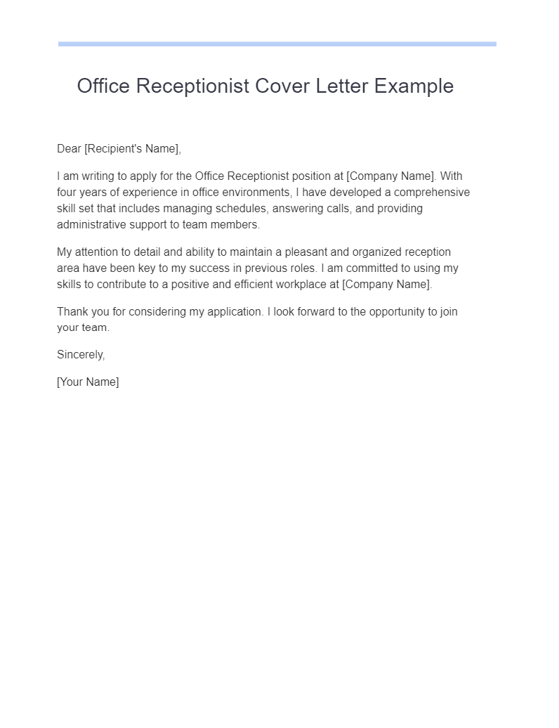 18+ Receptionist Cover Letter Examples, How to Write, Tips | Examples