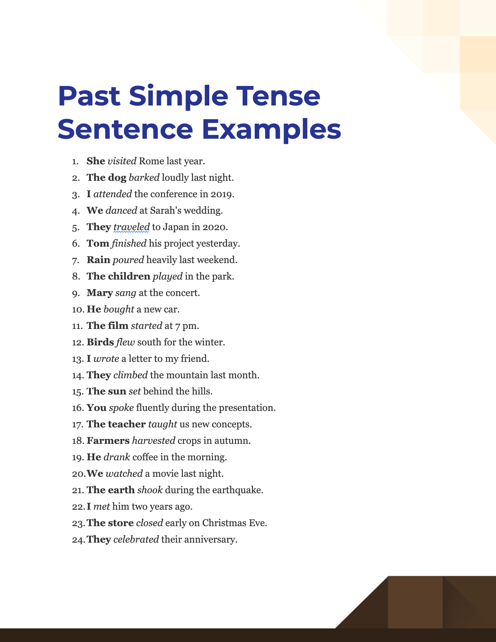 100 Past Simple Tense Sentence Examples Formula Exercises How To 100 Past Simple Tense Sentence Examples Formula Exercises How To
