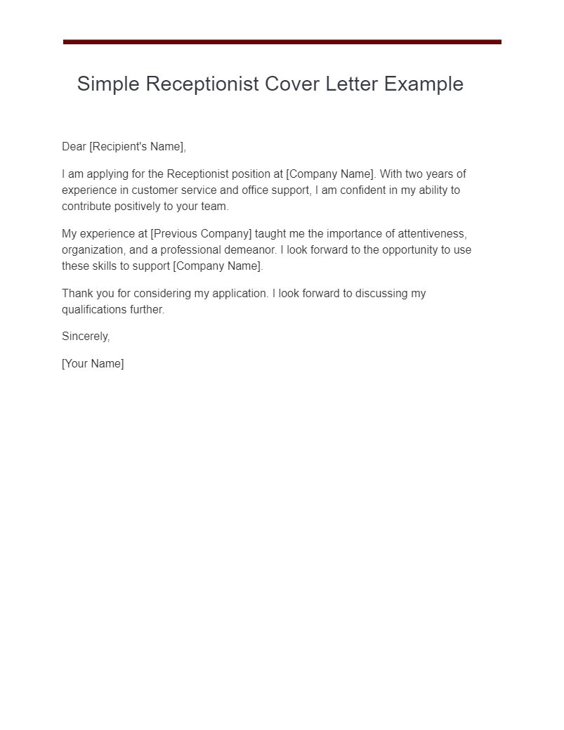 18+ Receptionist Cover Letter Examples, How to Write, Tips | Examples