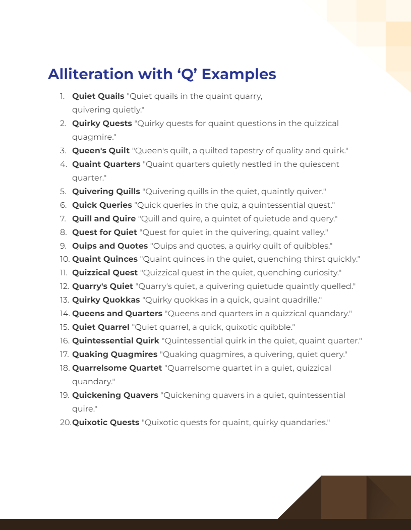 Alliteration with Q - 19+ Examples, How to Write, PDF, Tips